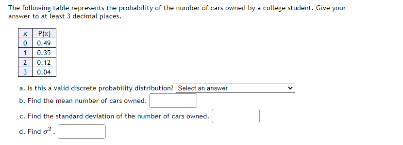 Solved The following table represents the probability of the | Chegg.com