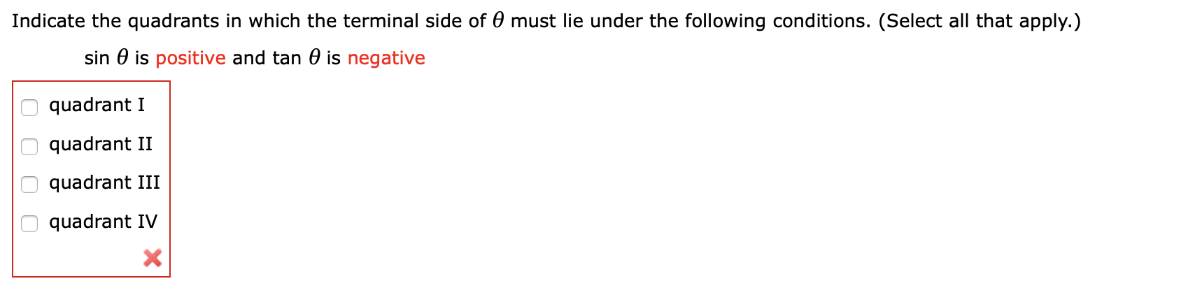Solved Indicate the quadrants in which the terminal side of | Chegg.com