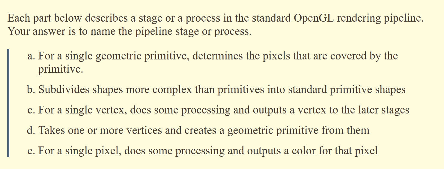 Solved Each part below describes a stage or a process in the | Chegg.com