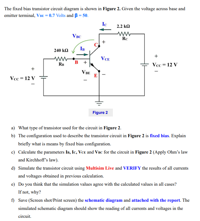Solved The fixed bias transistor circuit diagram is shown in | Chegg.com