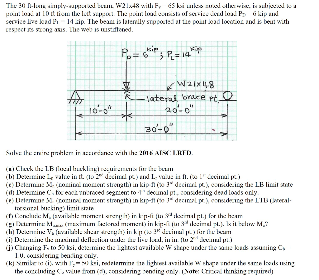 The 30 ft-long simply-supported beam, W21x48 with Fy | Chegg.com