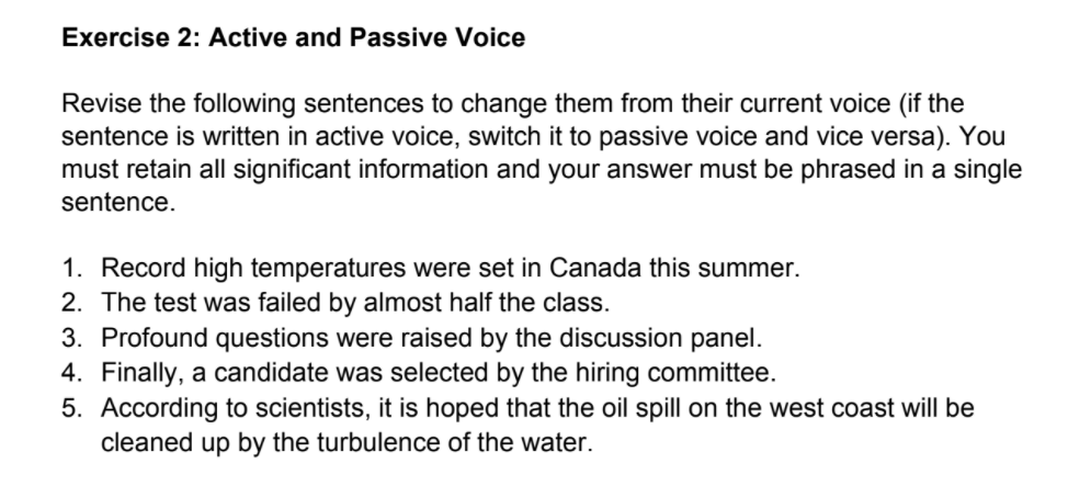 Solved Exercise 2: Active and Passive Voice Revise the | Chegg.com