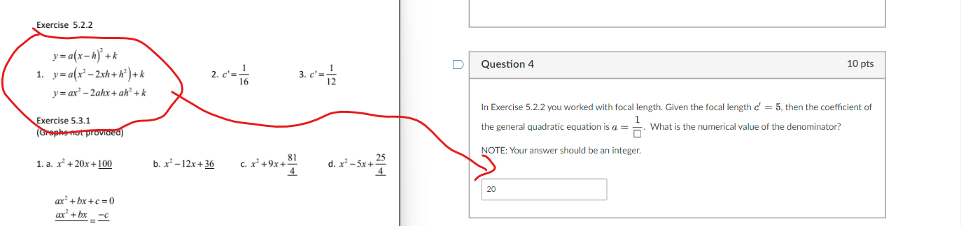Solved Exercise 5.2.2 y=a(x−h)2+k 1. y=a(x2−2xh+h2)+k 2. | Chegg.com