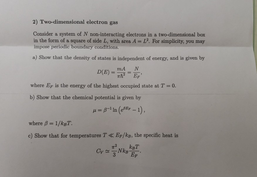 Solved 2) Two-dimensional electron gas Consider a system of | Chegg.com