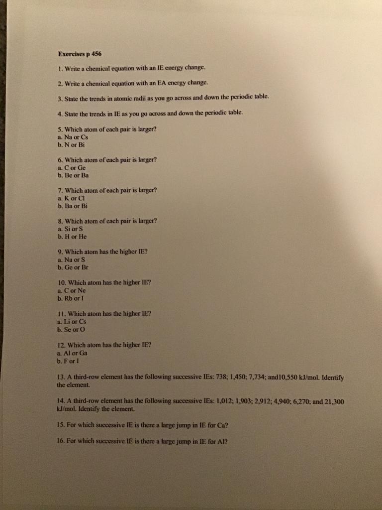 Solved Exercises p 456 1. Write a chemical equation with an | Chegg.com