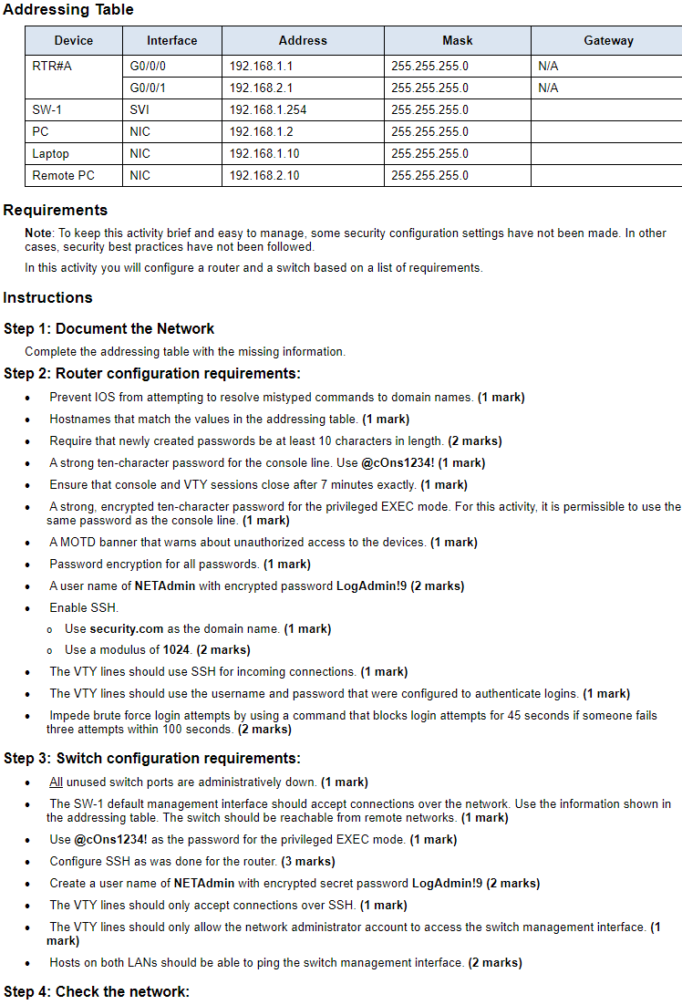 Solved Addressing Table Device Interface Address Mask | Chegg.com