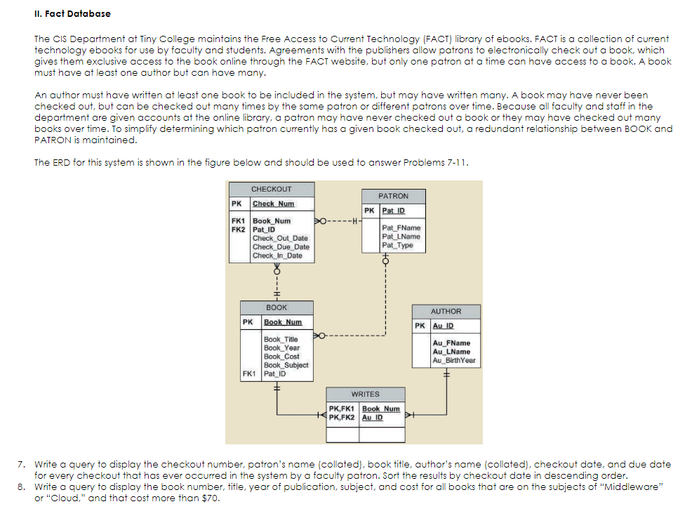 Solved II. Fact Database The CIS Department at Tiny College | Chegg.com