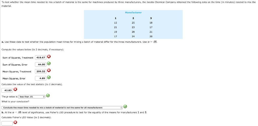 Solved To test whether the mean time needed to mix a batch | Chegg.com
