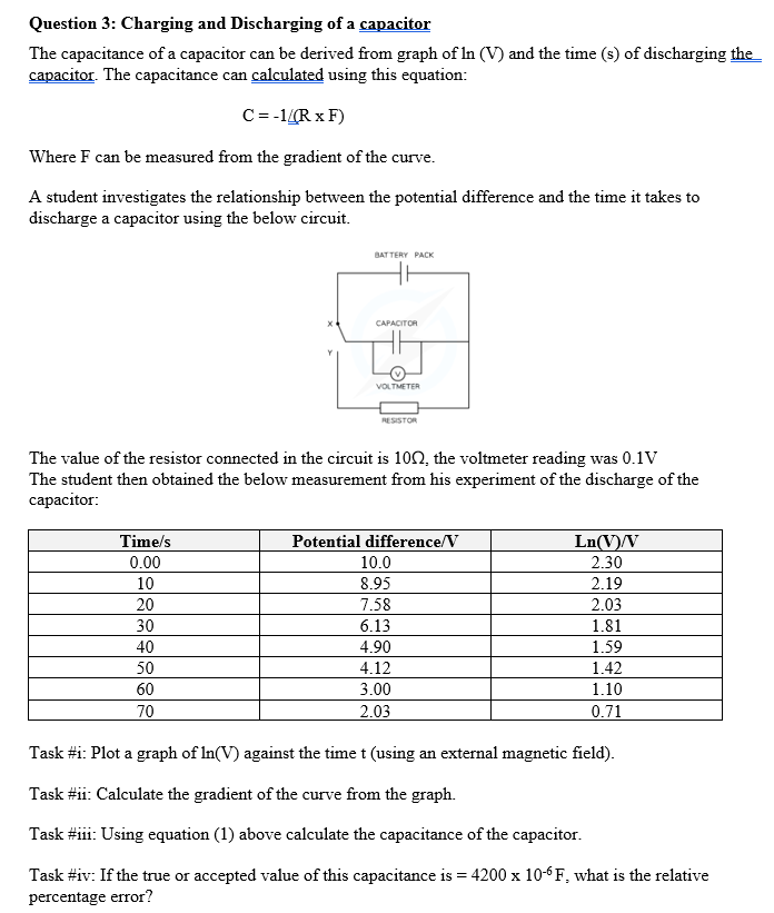 Solved Question 3: Charging and Discharging of a capacitor | Chegg.com