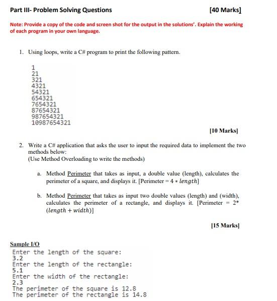 Solved Part III- Problem Solving Questions [40 Marks] Note: | Chegg.com