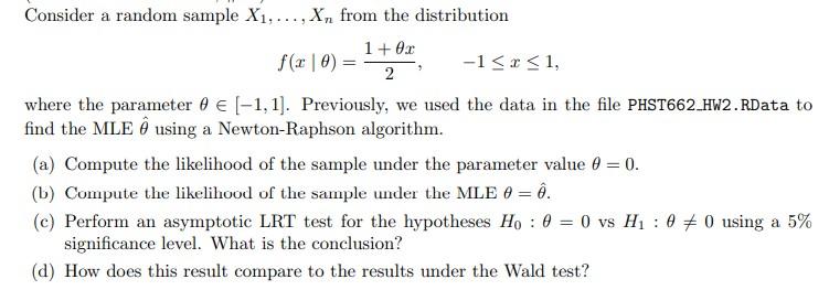 Solved Consider a random sample X1,…,Xn from the | Chegg.com