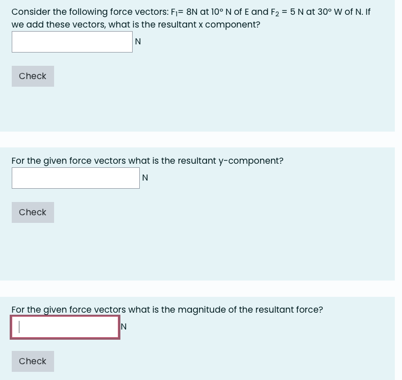 Solved Consider the following force vectors: F1=8 N at 10∘N | Chegg.com