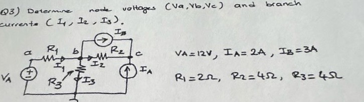 Solved Q3) ﻿Determine note voltages (Va,Vb,Vc) ﻿and | Chegg.com
