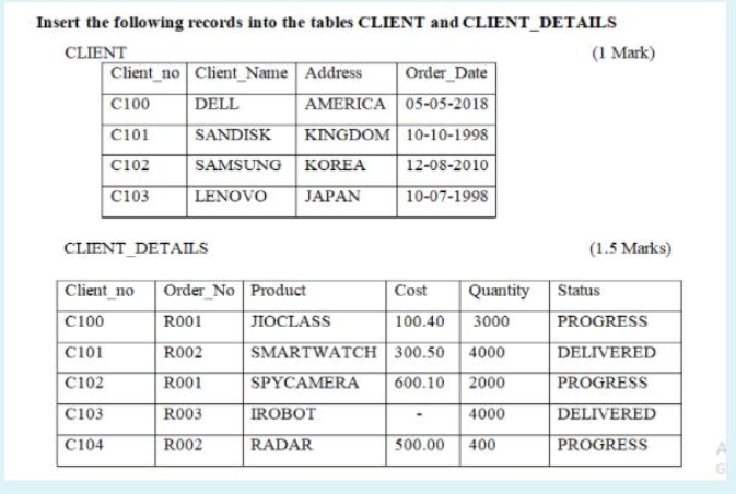Solved Insert the following records into the tables CLIENT | Chegg.com