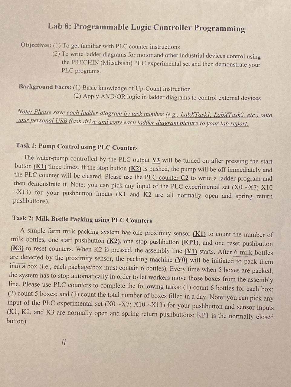 Lab 8: Programmable Logic Controller Programming | Chegg.com