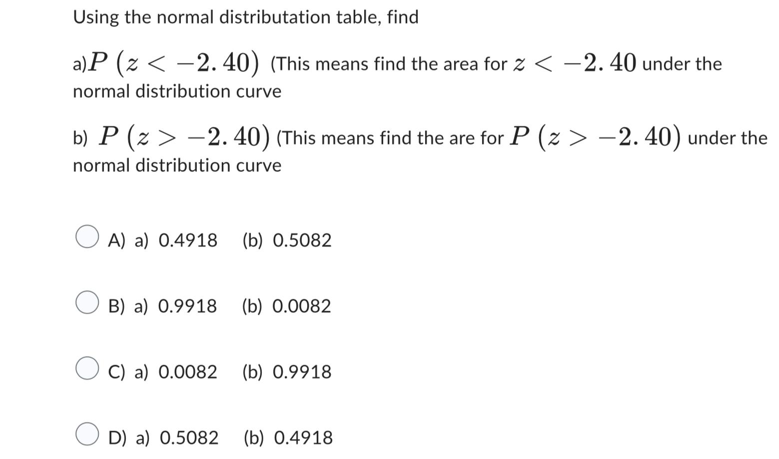 Solved Using The Normal Distributation Table Find P−240 2964