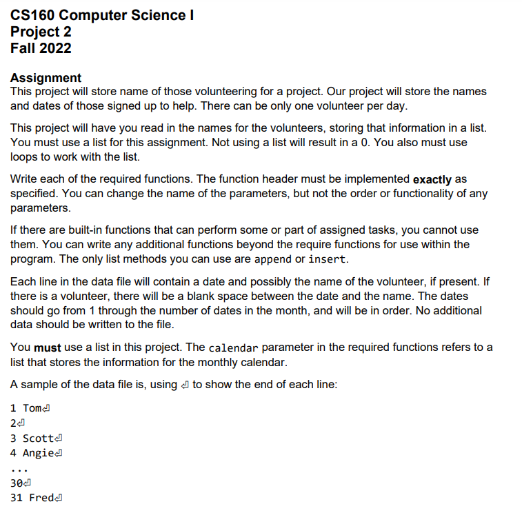 Fall 2022 Assignment This project will store name of | Chegg.com