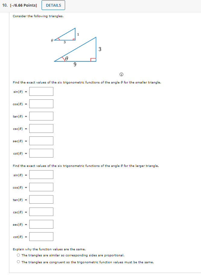 Solved Consider the following triangles. A smaller right | Chegg.com