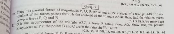 Solved Three like parallel forces of magnitudes \( ﻿P, ﻿Q, | Chegg.com