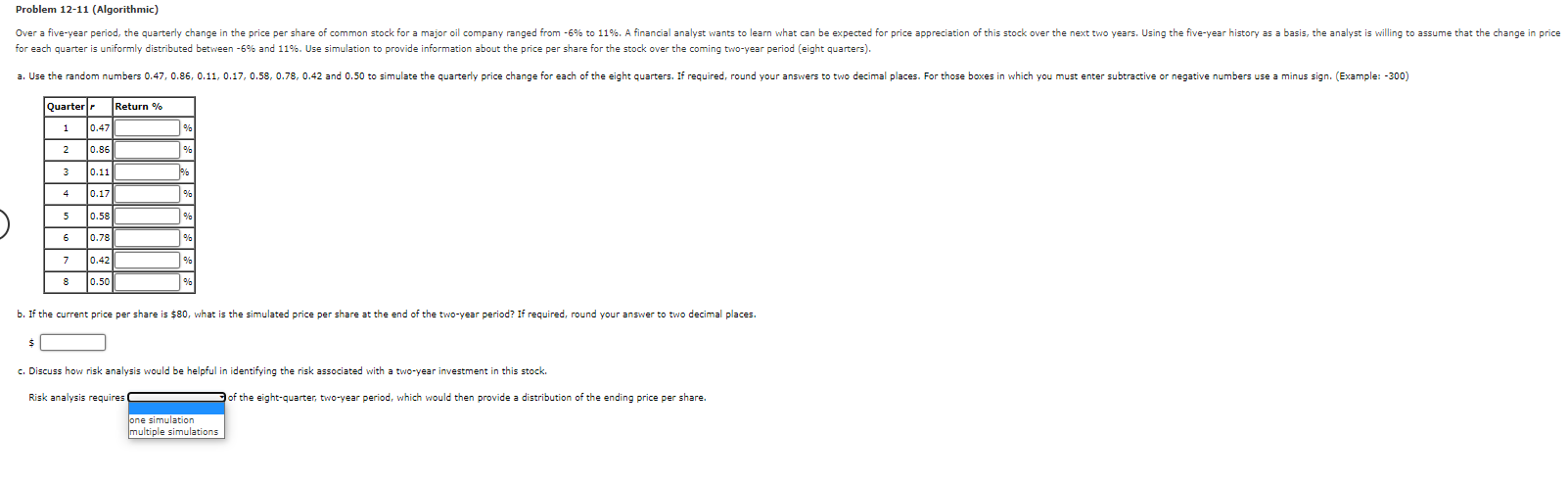 Solved Problem 12-11 (Algorithmic) Over a five-year period, | Chegg.com