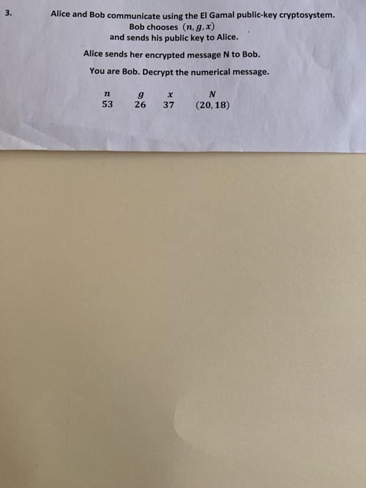 Solved 3. Alice and Bob communicate using the El Gamal | Chegg.com
