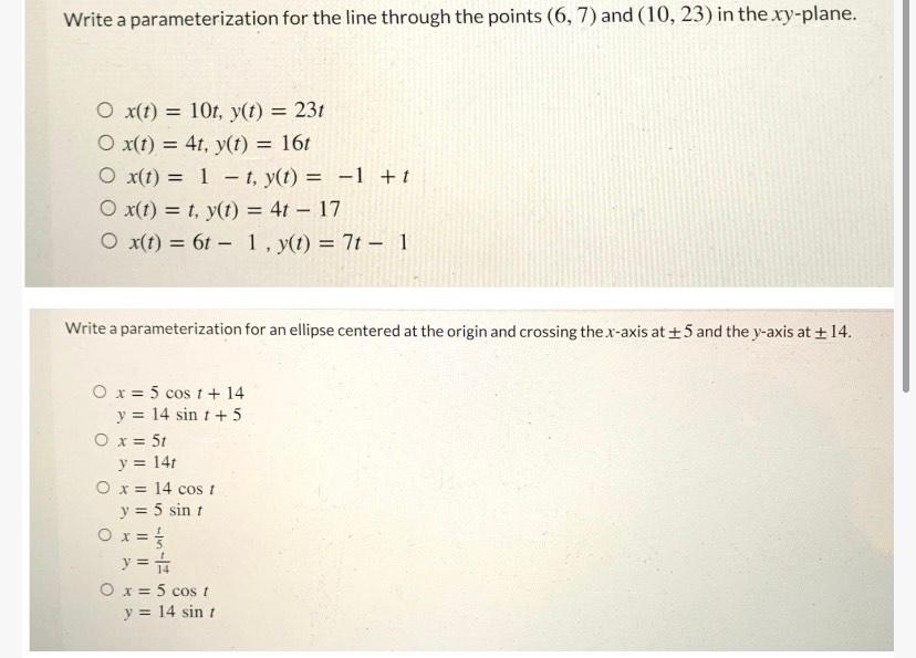 Solved Write a parameterization for the line through the | Chegg.com