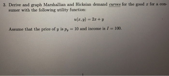 Solved 3. Derive and graph Marshallian and Hicksian demand | Chegg.com