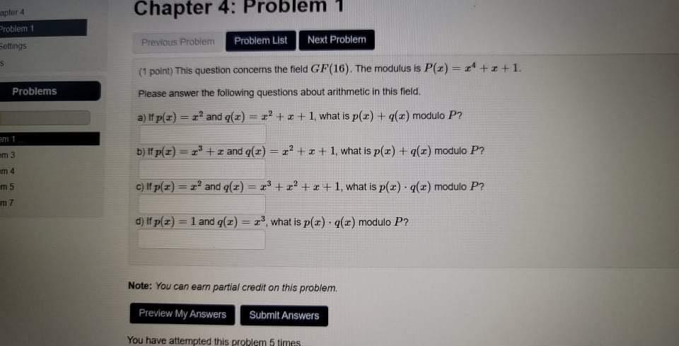 Solved Chapter 4: Problem 1 apter 4 Problem 1 Settings | Chegg.com