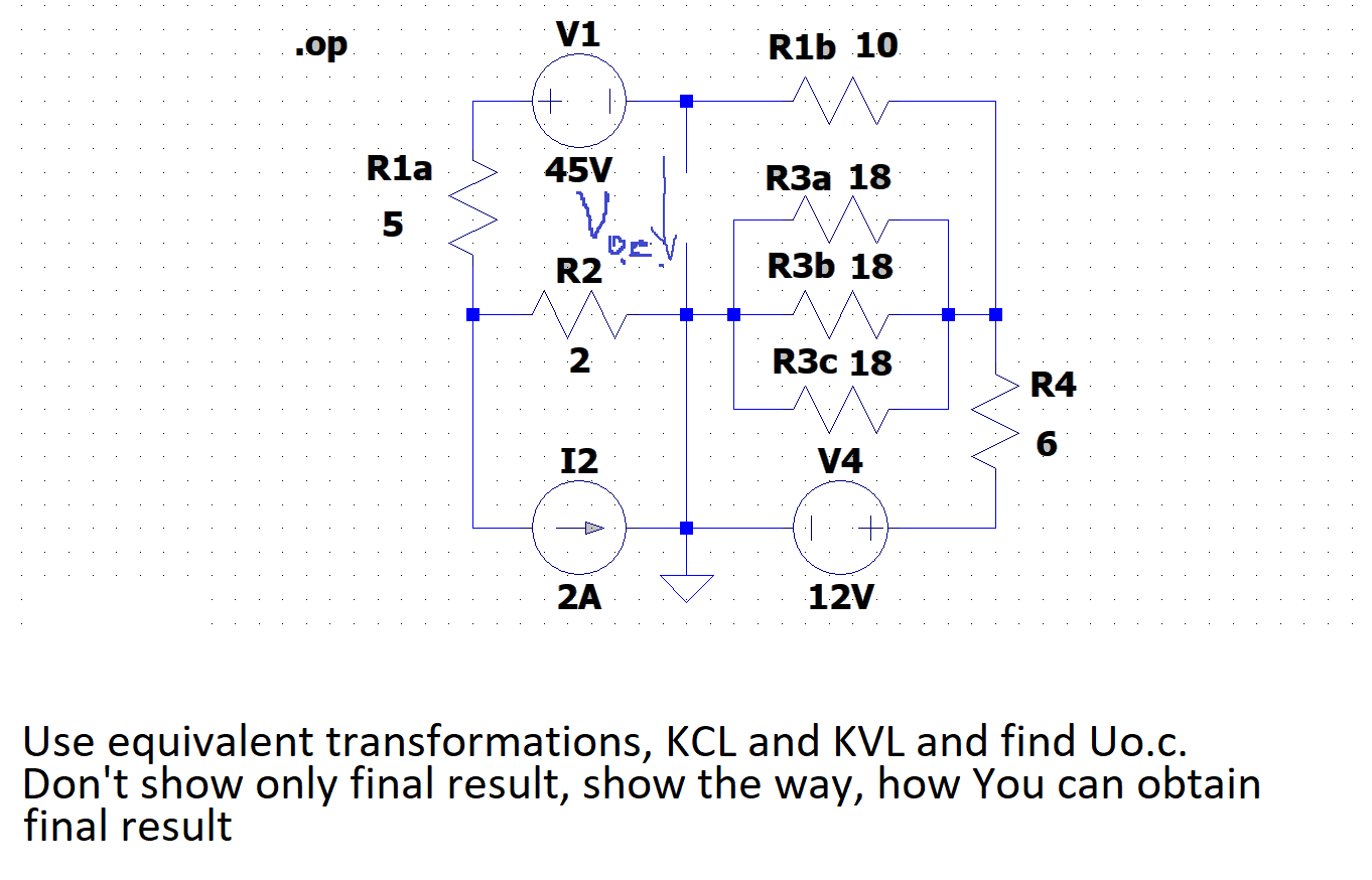 Solved „op V1 R1b 10 + Ria R3a 18 5 45V V R2 R3b 18 2 R3c 18 | Chegg.com