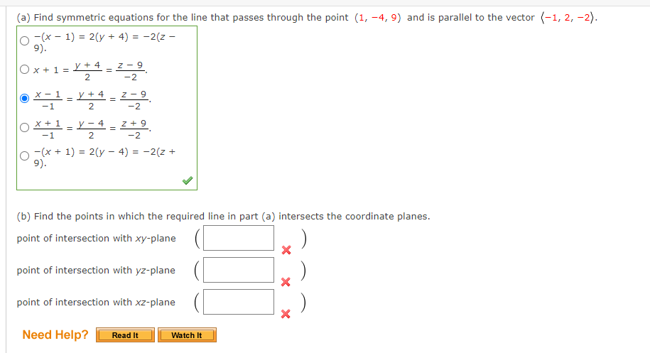 Solved (a) Find symmetric equations for the line that passes | Chegg.com