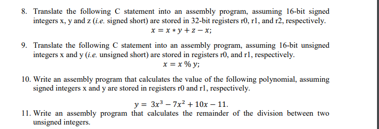 Solved Translate the following C statement into an assembly | Chegg.com