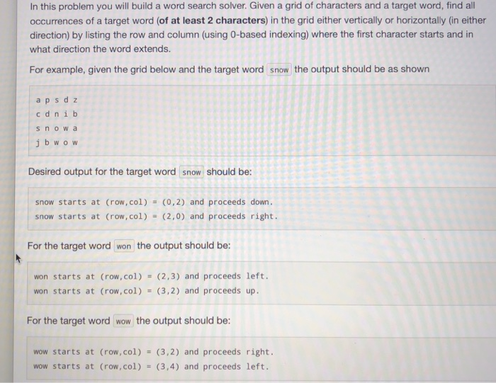 Solved In this problem you will build a word search solver. | Chegg.com