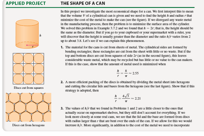APPLIED PROJECT THE SHAPE OF A CAN In this project we | Chegg.com