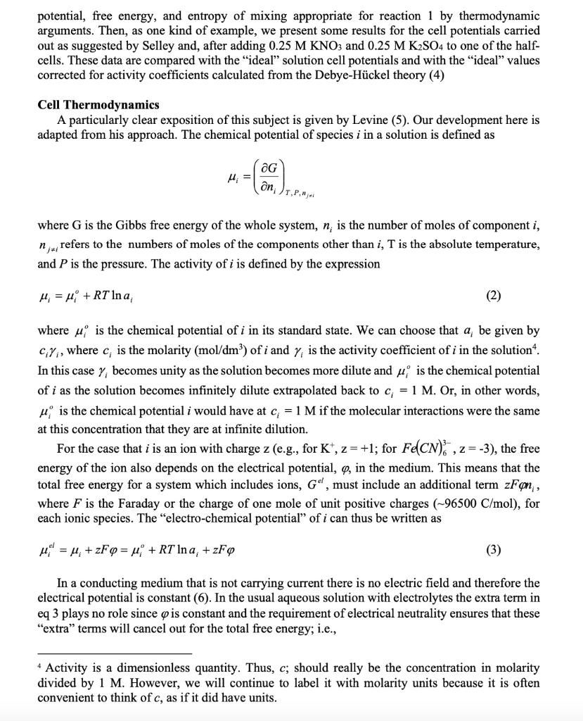 potential, free energy, and entropy of mixing | Chegg.com