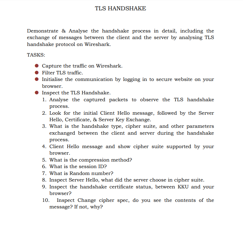 Solved TLS HANDSHAKEDemonstrate & Analyse the handshake | Chegg.com