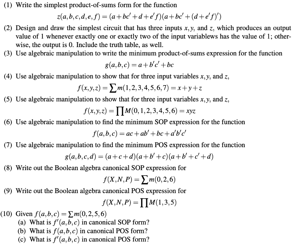 Solved (1) Write the simplest product-of-sums form for the | Chegg.com