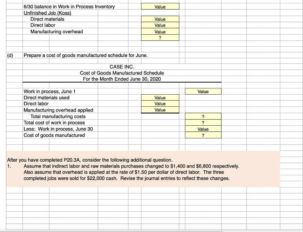 Solved P20.3A Prepare entries for a job order cost system | Chegg.com