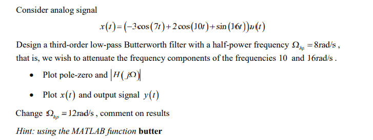 Solved Consider Analog Signal Xt 3 Cos 7t 2 Cos 