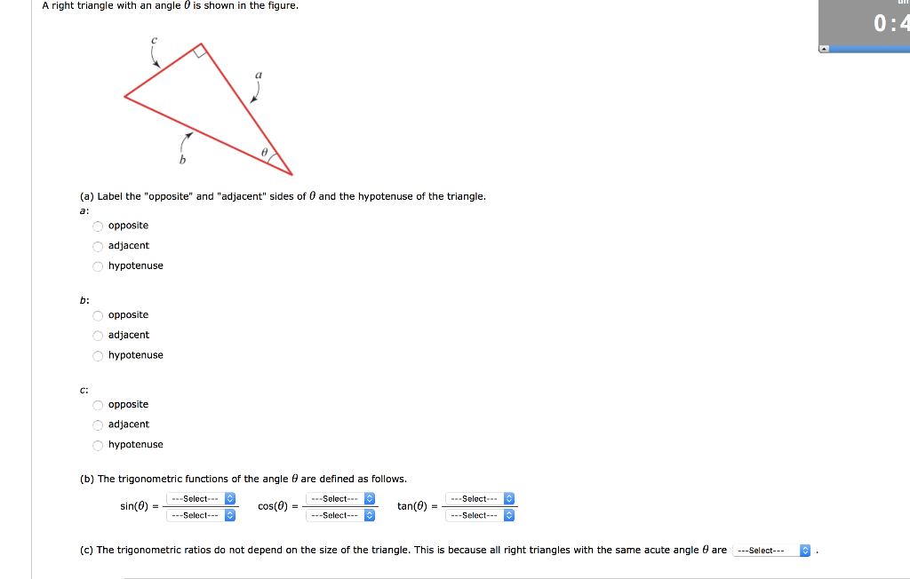 Solved A right triangle with an angle 0 is shown in the | Chegg.com