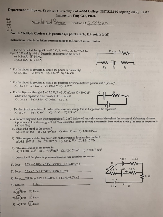 Solved Department of Physics, Southern University and A&M | Chegg.com