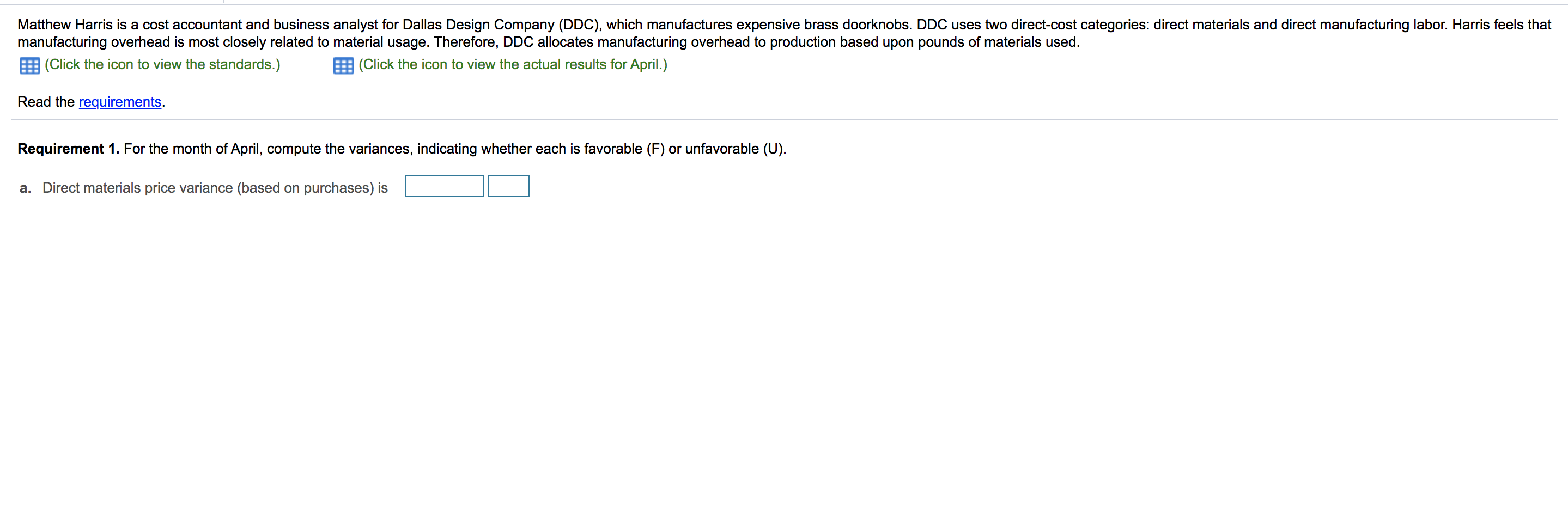 Solved Matthew Harris is a cost accountant and business | Chegg.com