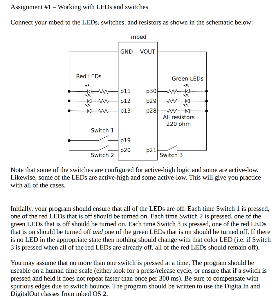 Assignment #1 - Working with LEDs and switches | Chegg.com