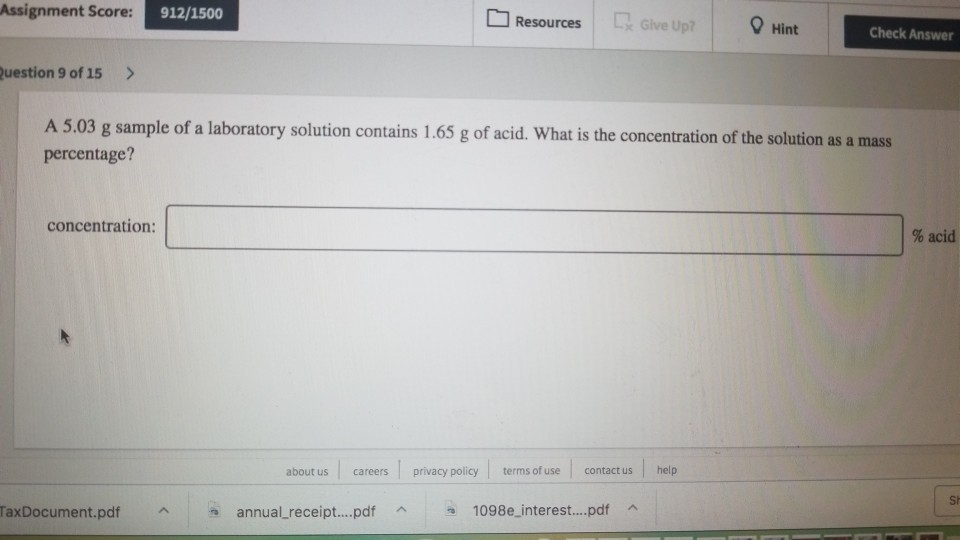 Solved Assignment Score: 912/1500 Resources Give Up? Hint | Chegg.com