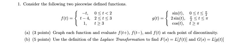 Solved 1. Consider the following two piecewise defined | Chegg.com