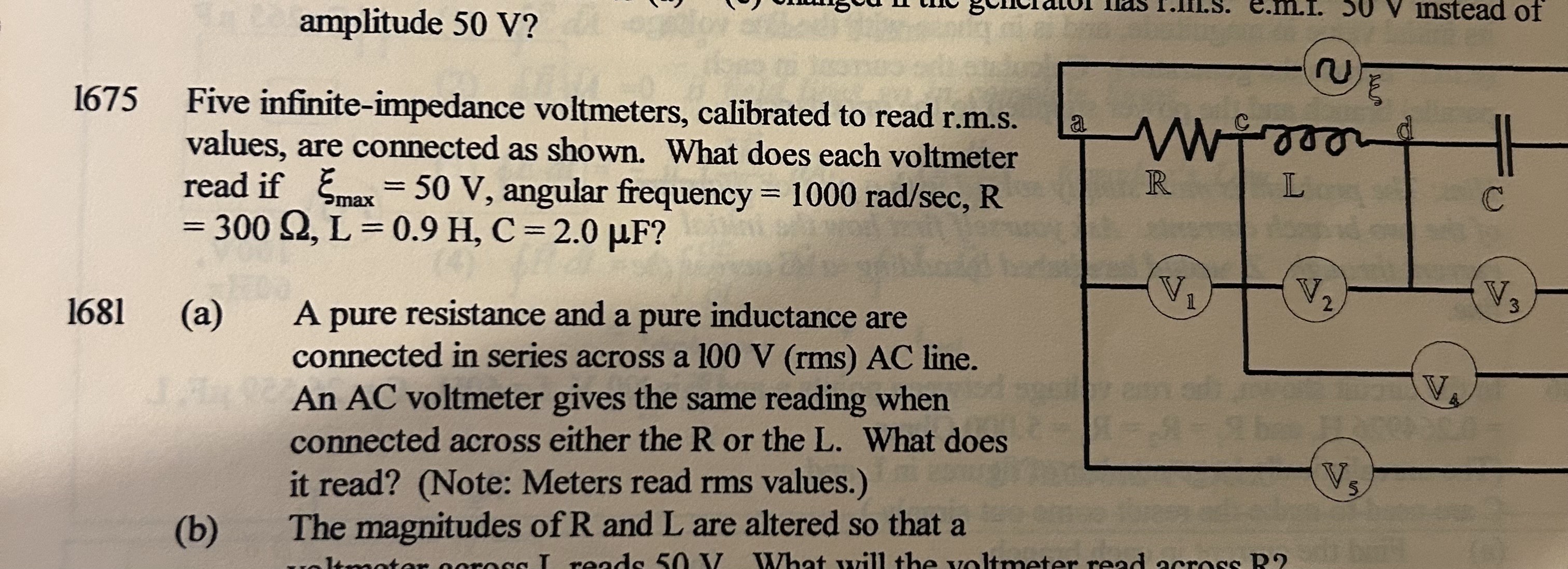 Solved 1675 ﻿Five infinite-impedance voltmeters, calibrated | Chegg.com