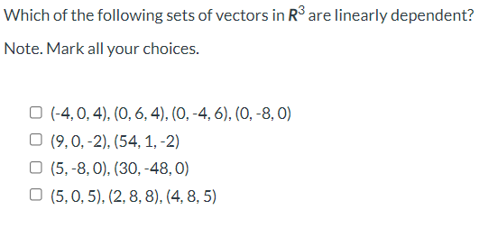 Solved Which of the following sets of vectors in R3 are | Chegg.com