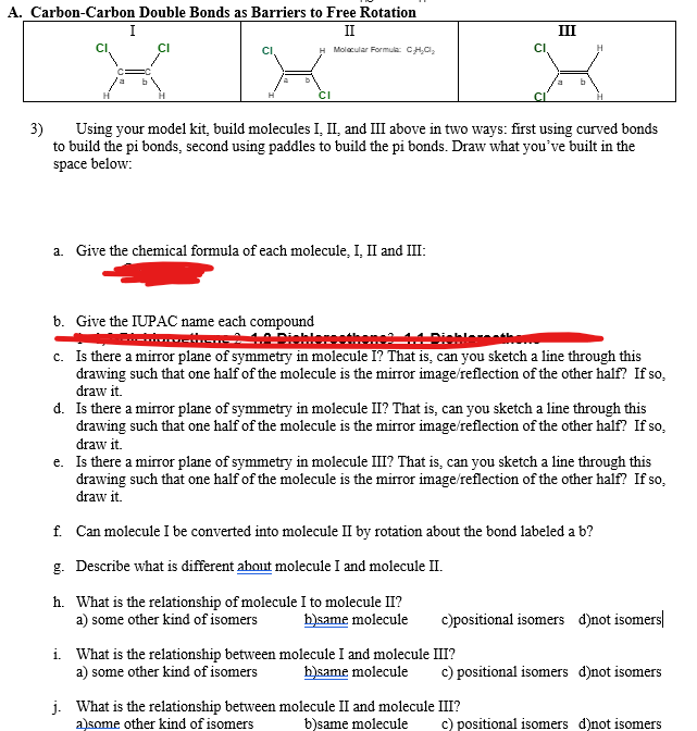 Solved Using your model kit, build molecules I, II, and III | Chegg.com