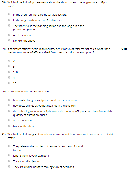 Solved Which of the following statements about the short run | Chegg.com