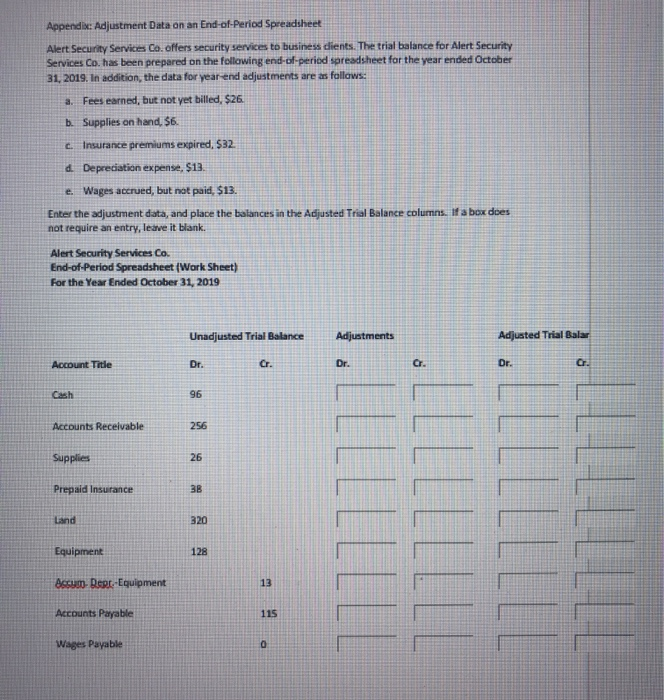 Solved Appendix: Adjustment Data on an End-of-Period | Chegg.com