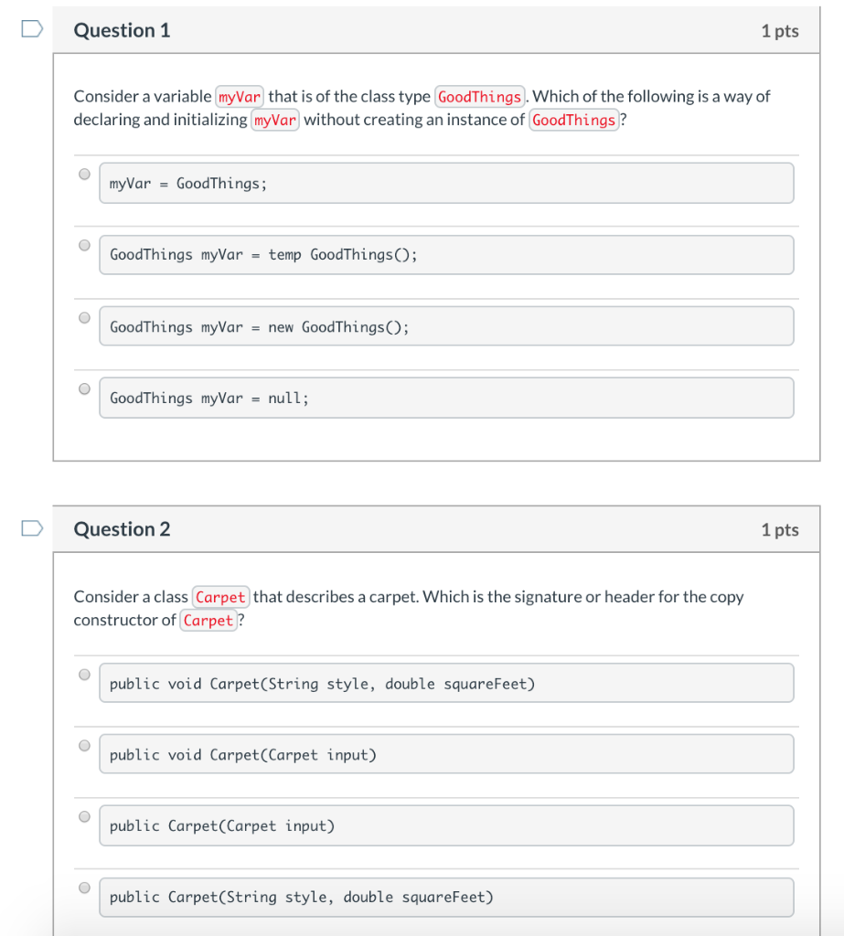 Solved Question 1 1 pts Consider a variable myVar that is of | Chegg.com